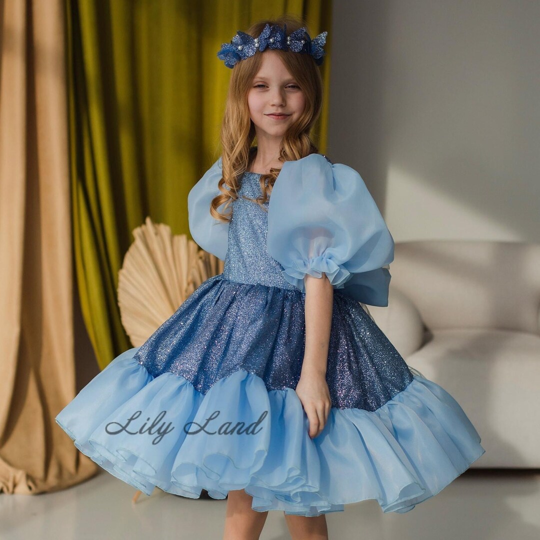 Blue Glitter Birthday Sparkling Party Baby Dress, Tutu Prom Ball Gown ...