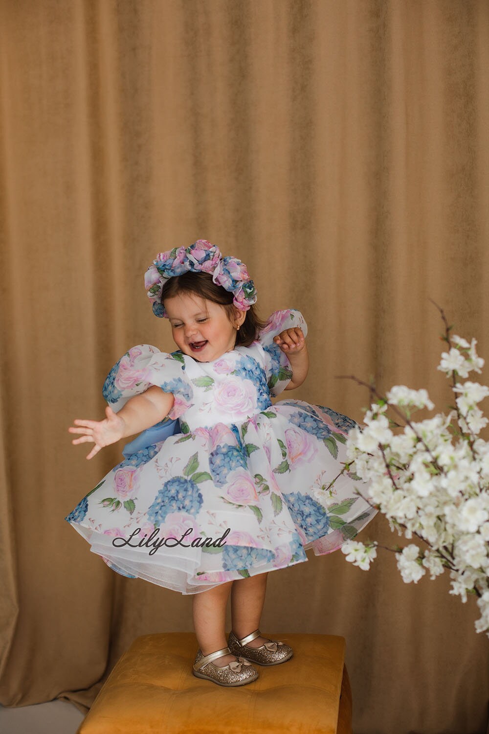 Blue&pink Hydrangea Floral Prom Ball Gown Dresses, Wedding Guest Flower ...