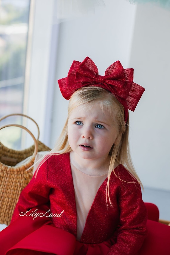 Red Sparkling Christmas Accessories Xmas Headband Big Hair Bow Christmas Hair Accessory Birthda Glitter Hair Bow Flower Girl Headband Etsy Ireland