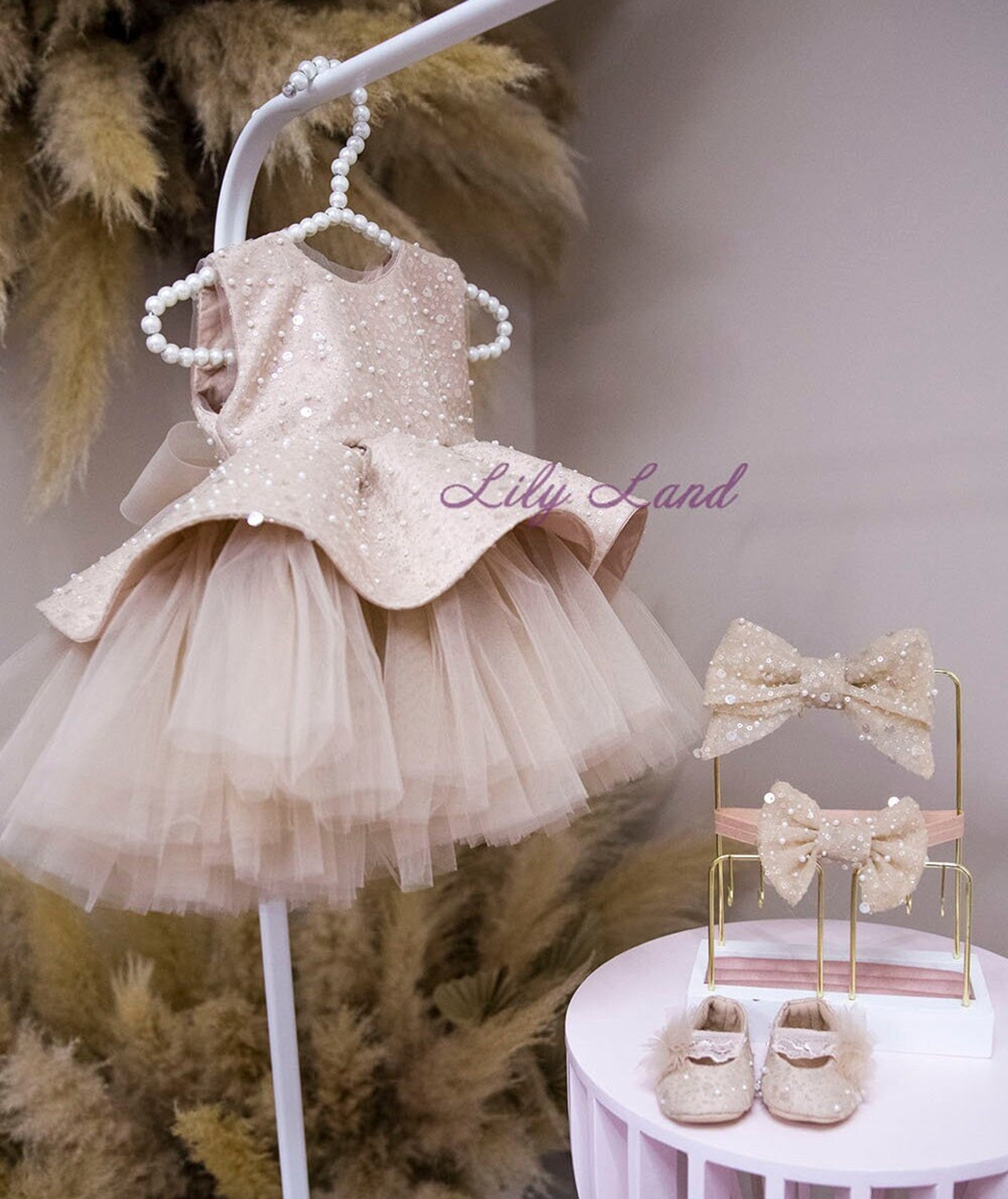 Sparkling Birthday Girl Dress, Beige Flower Girl Dress, Tutu Toddler ...