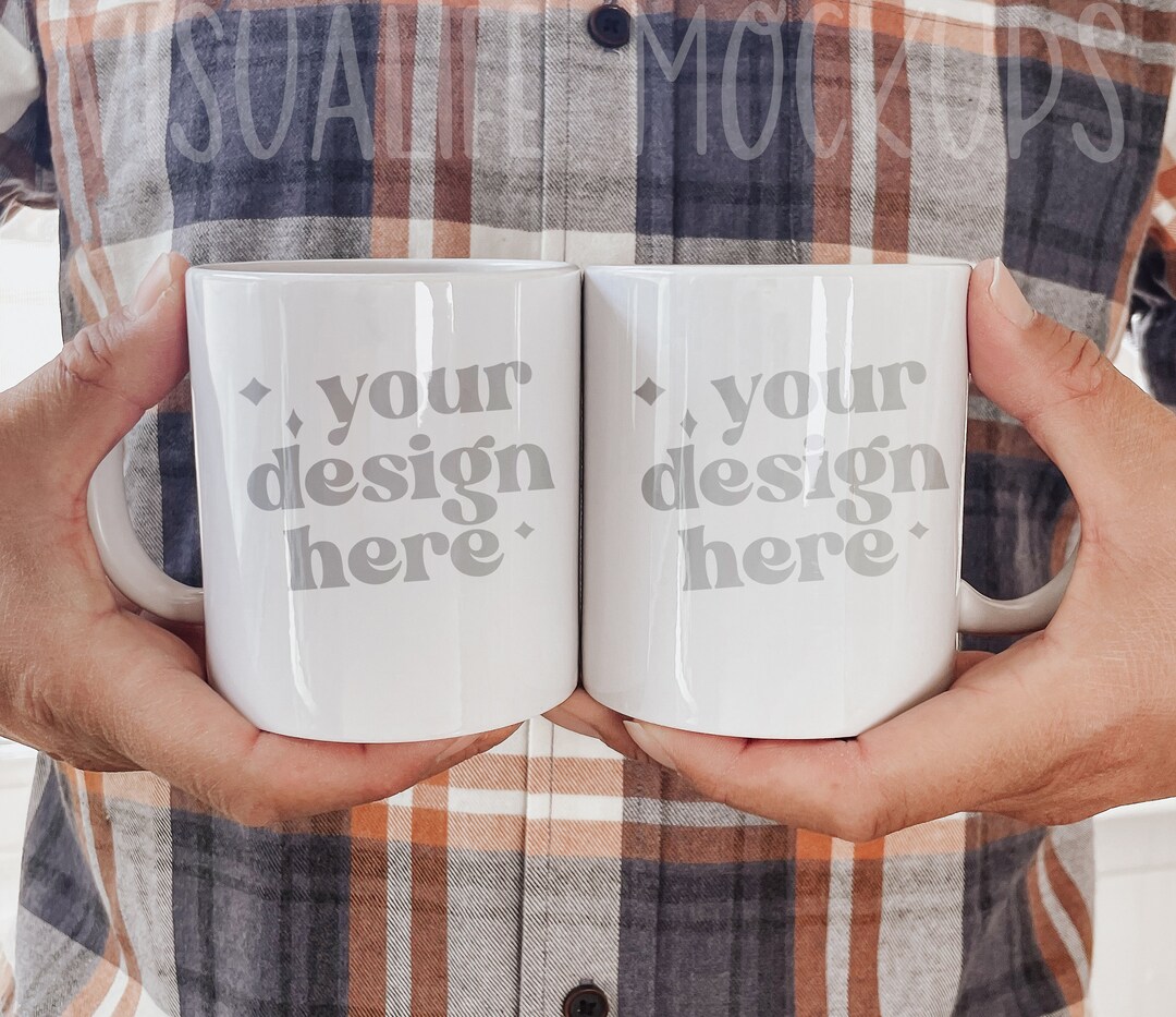 11 Oz. Ceramic Mug Mockup 2 White Coffee Mugs Mockup Styled Stock Photo ...