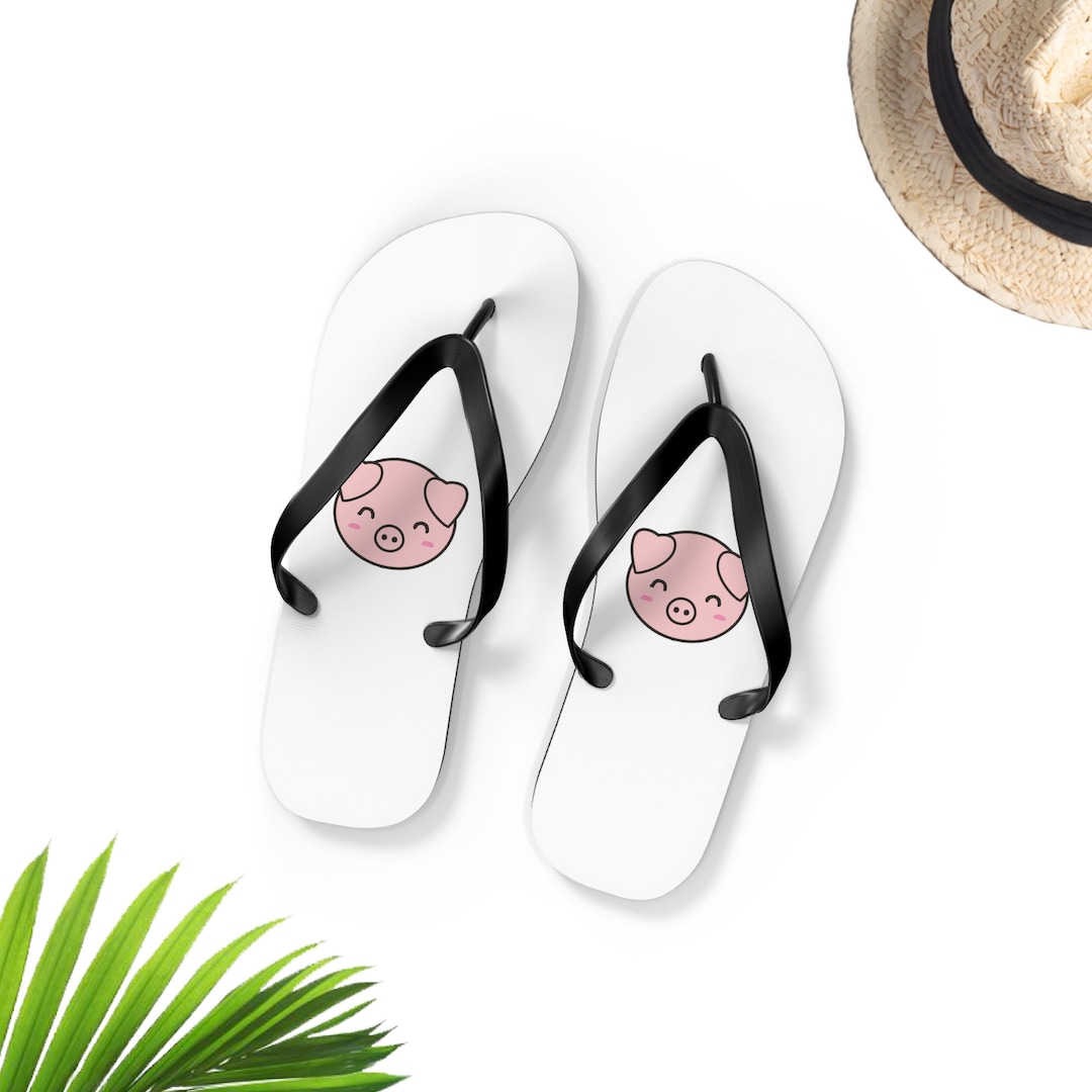 Pig Flip-flops, Pig Icon Cute Flip Flops, Fun Pig Face Sandals, Cute ...