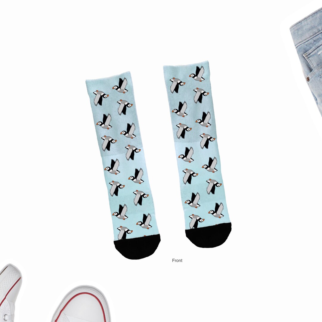 Puffin Socks, Flying Puffin Lover Socks, Puffin Friend Socks, Puffin ...