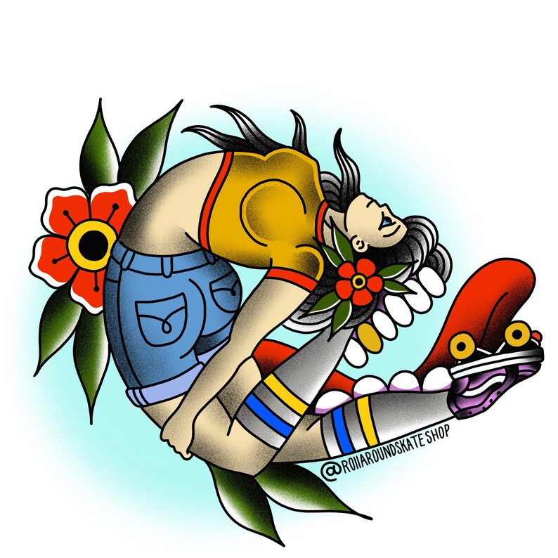 Roll Around Skate Shop Sticker Roller Skate Tattoo Roller Girl - Etsy