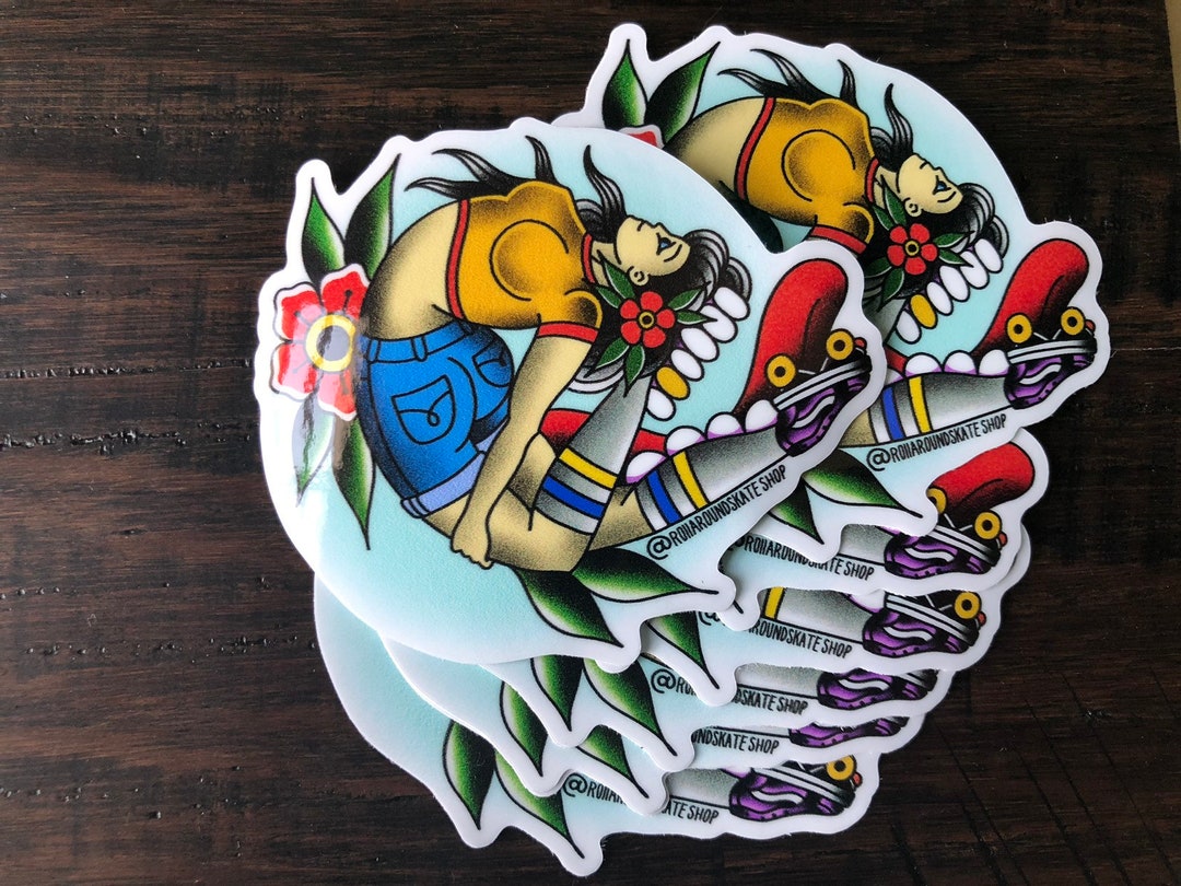 Roll Around Skate Shop Sticker Roller Skate Tattoo Roller Girl - Etsy