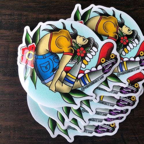Roll Around Skate Shop Sticker Roller Skate Tattoo Roller Girl - Etsy