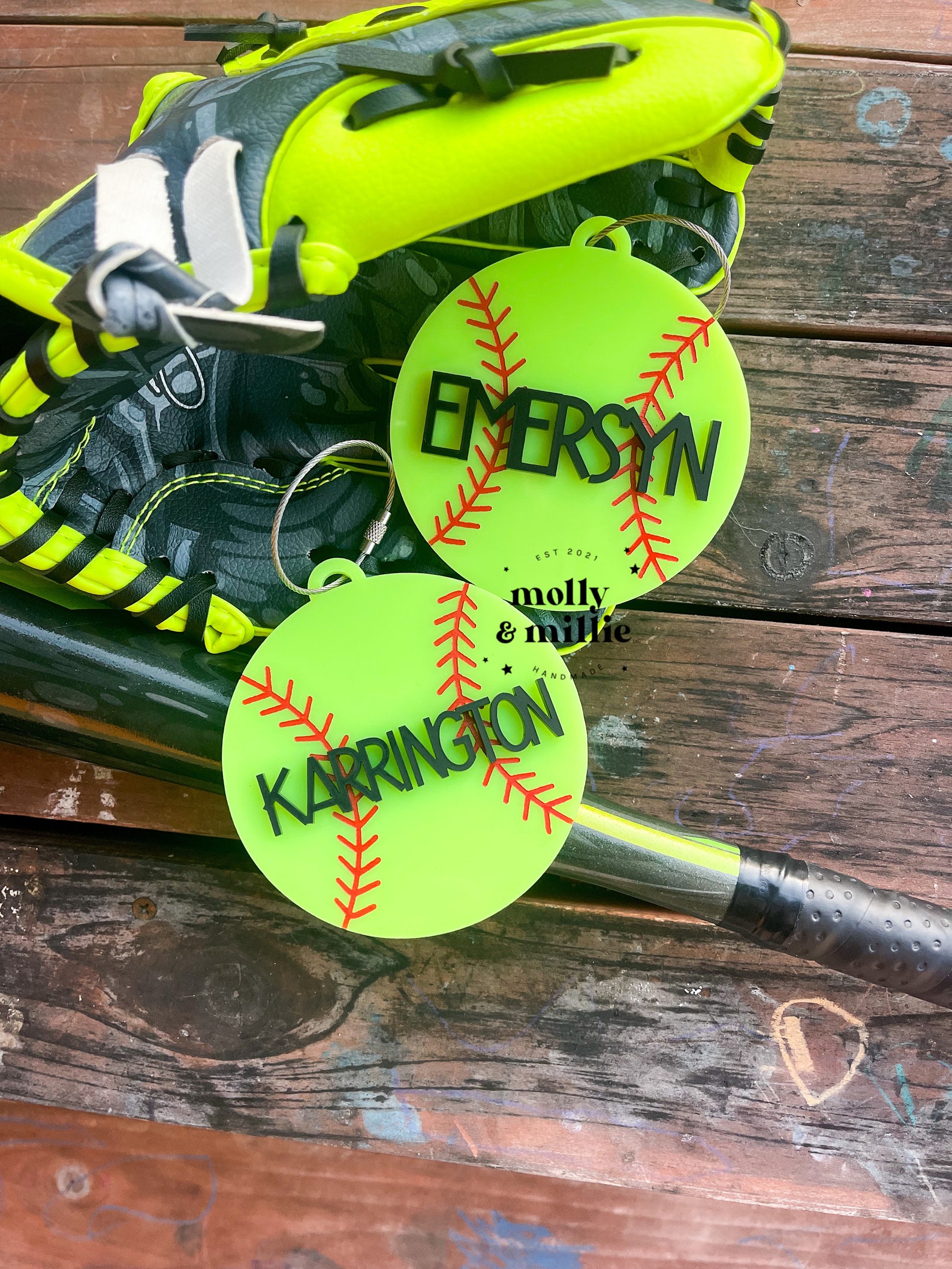 Softball Tag Name Tag for Softball Bags Sports Team Keychain Softball ...