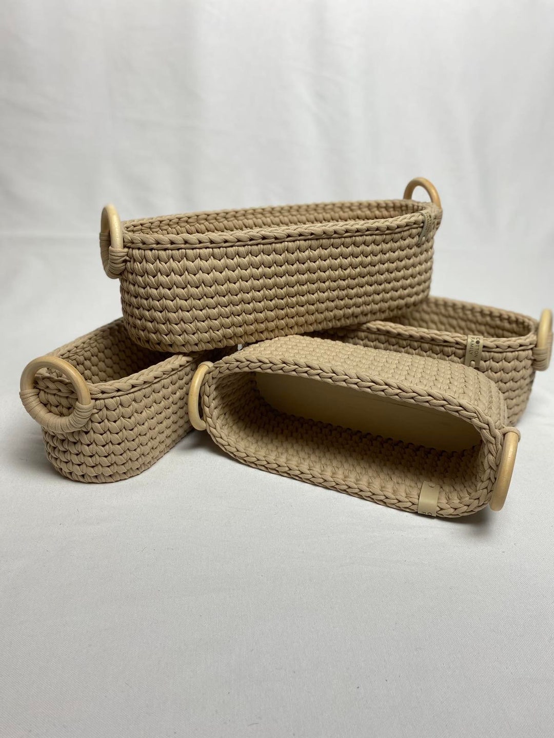 Two Knitted Long and Narrow Storage Baskets. Bathroom Storage ...