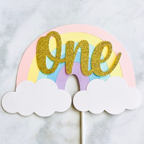 Rainbow Cake Topper in Pastel Colors Personalized Birthday | Etsy