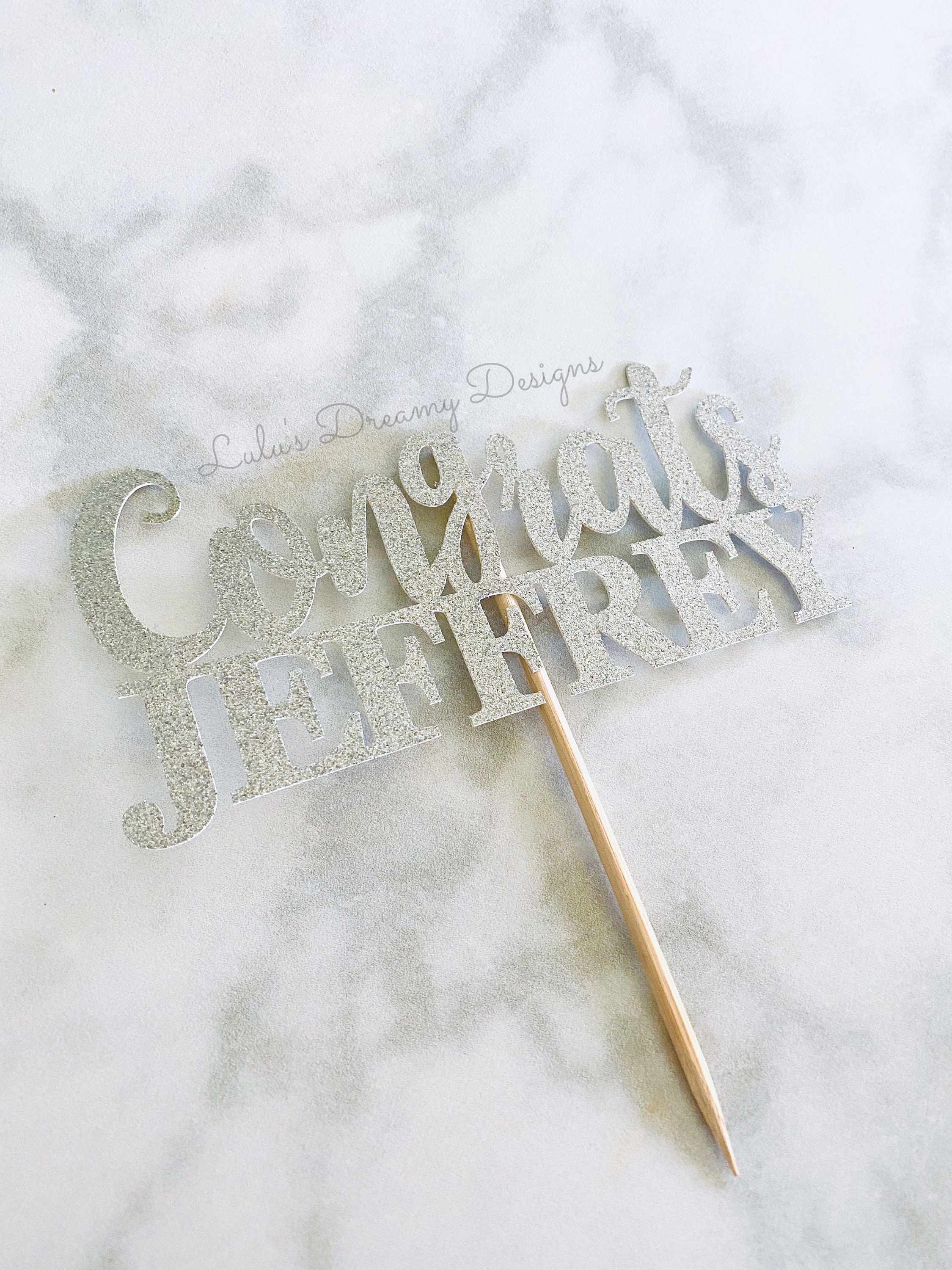 Congrats Personalized Cake Topper. Silver Glitter. - Etsy