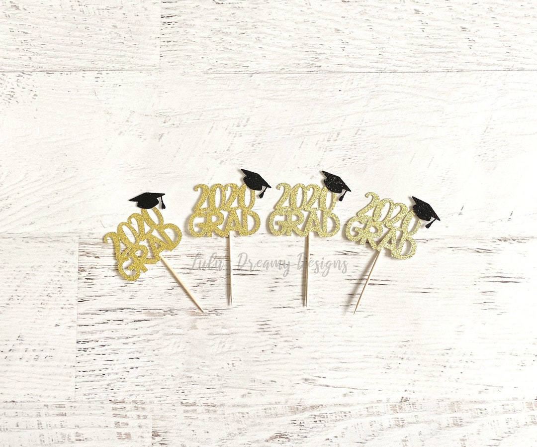 2024 Grad Cupcake Toppers. Gold and Black Glitter. Graduation Cupcake ...