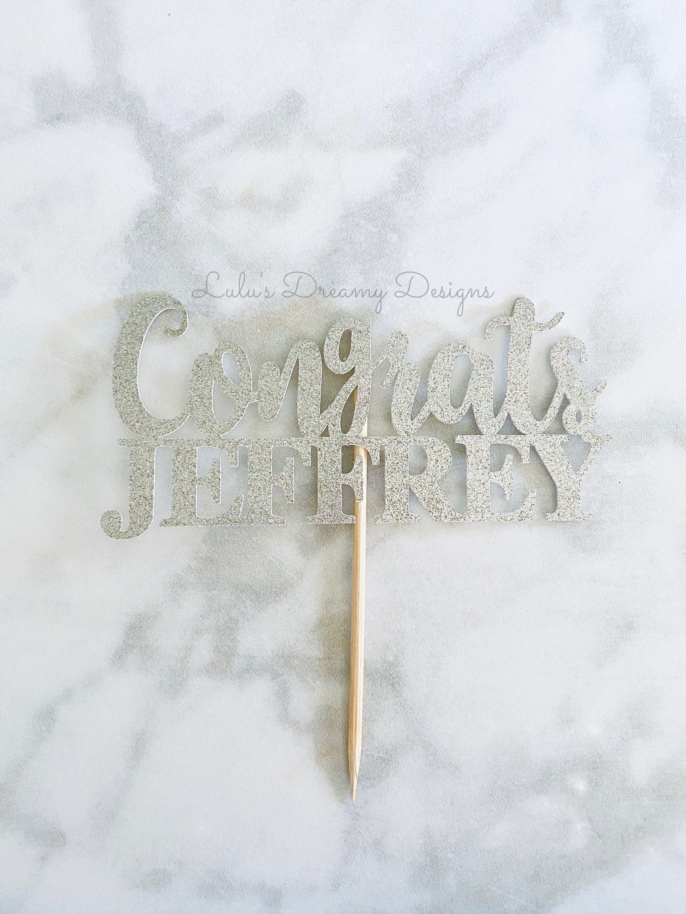 Congrats Personalized Cake Topper. Silver Glitter. | Etsy