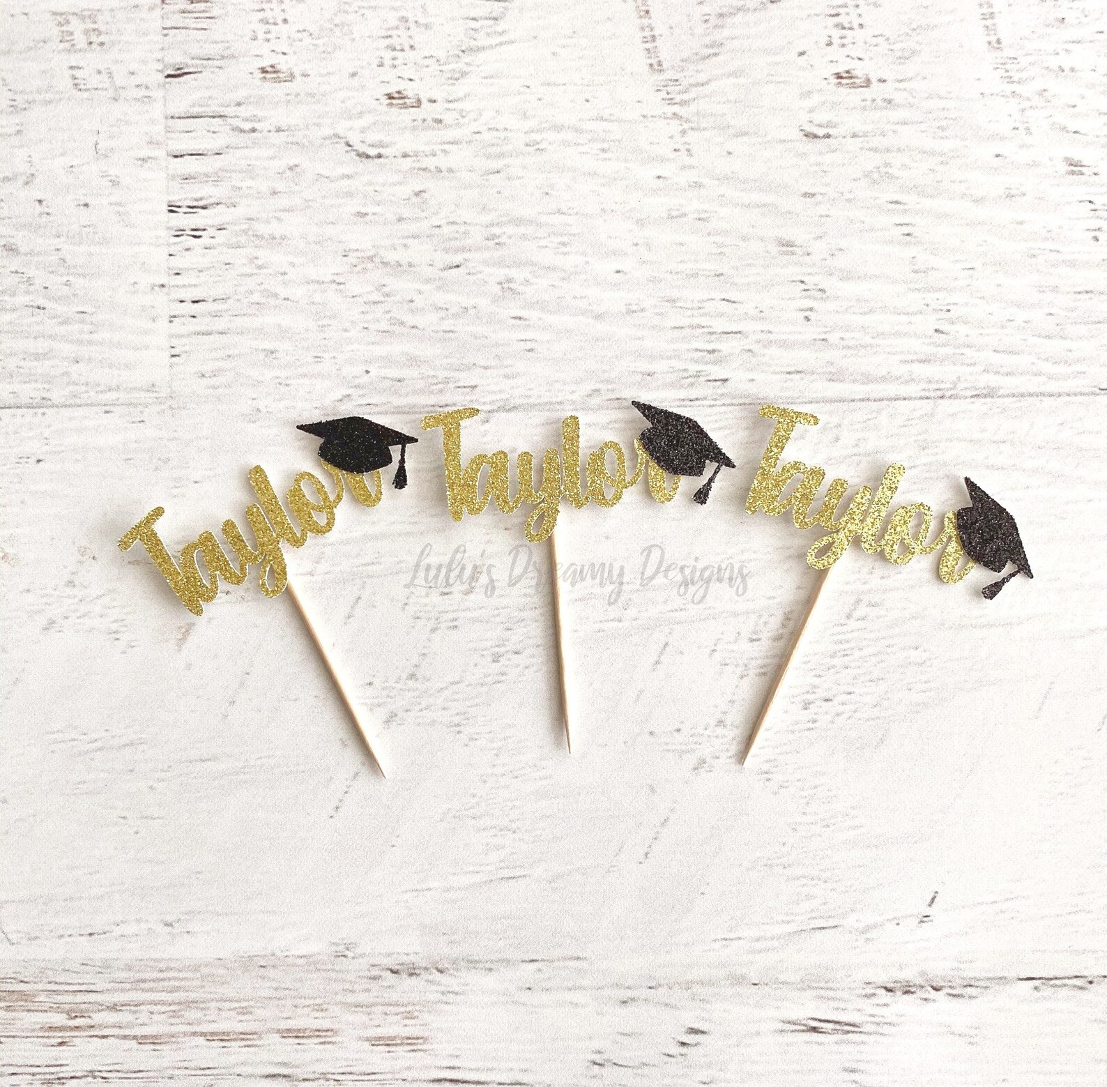Personalized Grad Name Cupcake Toppers. Gold and Black - Etsy