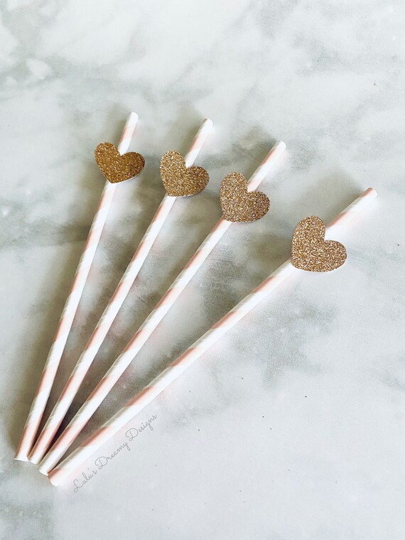 Heart Straws Light Pink and Rose Gold Glitter Straws | Etsy