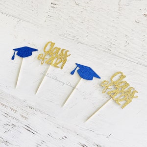 Class of 2024 and Cap Cupcake Toppers, Royal Blue and Gold Glitter ...