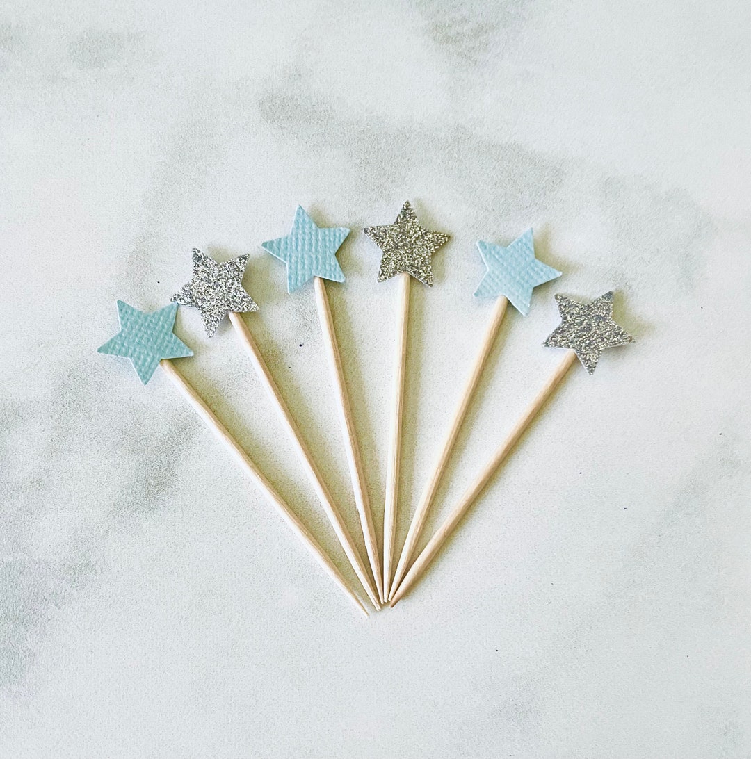 MINI Star Cupcake Toppers, Light Blue and Silver Glitter, Twinkle ...