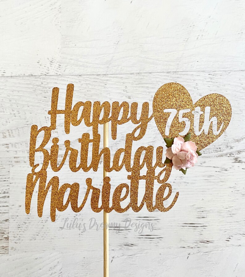 Personalized Happy Birthday Cake Topper Rose Gold Glitter Etsy