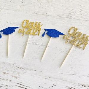 Class of 2024 and Cap Cupcake Toppers, Royal Blue and Gold Glitter ...