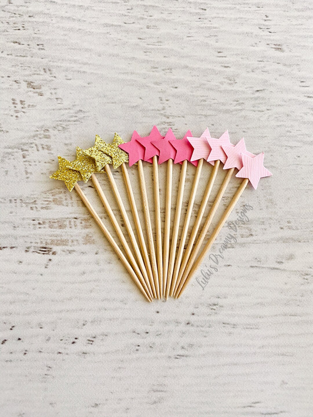 MINI Star Cupcake Toppers. Light Pink Bright Pink and Gold - Etsy