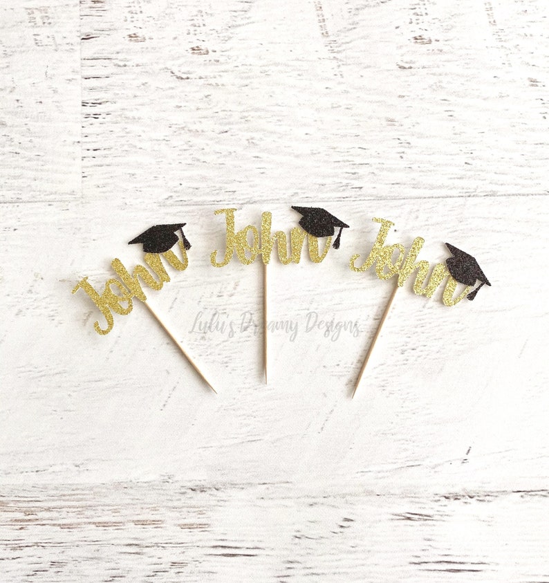 Personalized Grad Name Cupcake Toppers. Gold and Black - Etsy