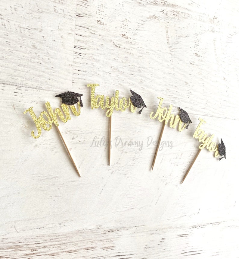 Personalized Grad Name Cupcake Toppers. Gold and Black - Etsy