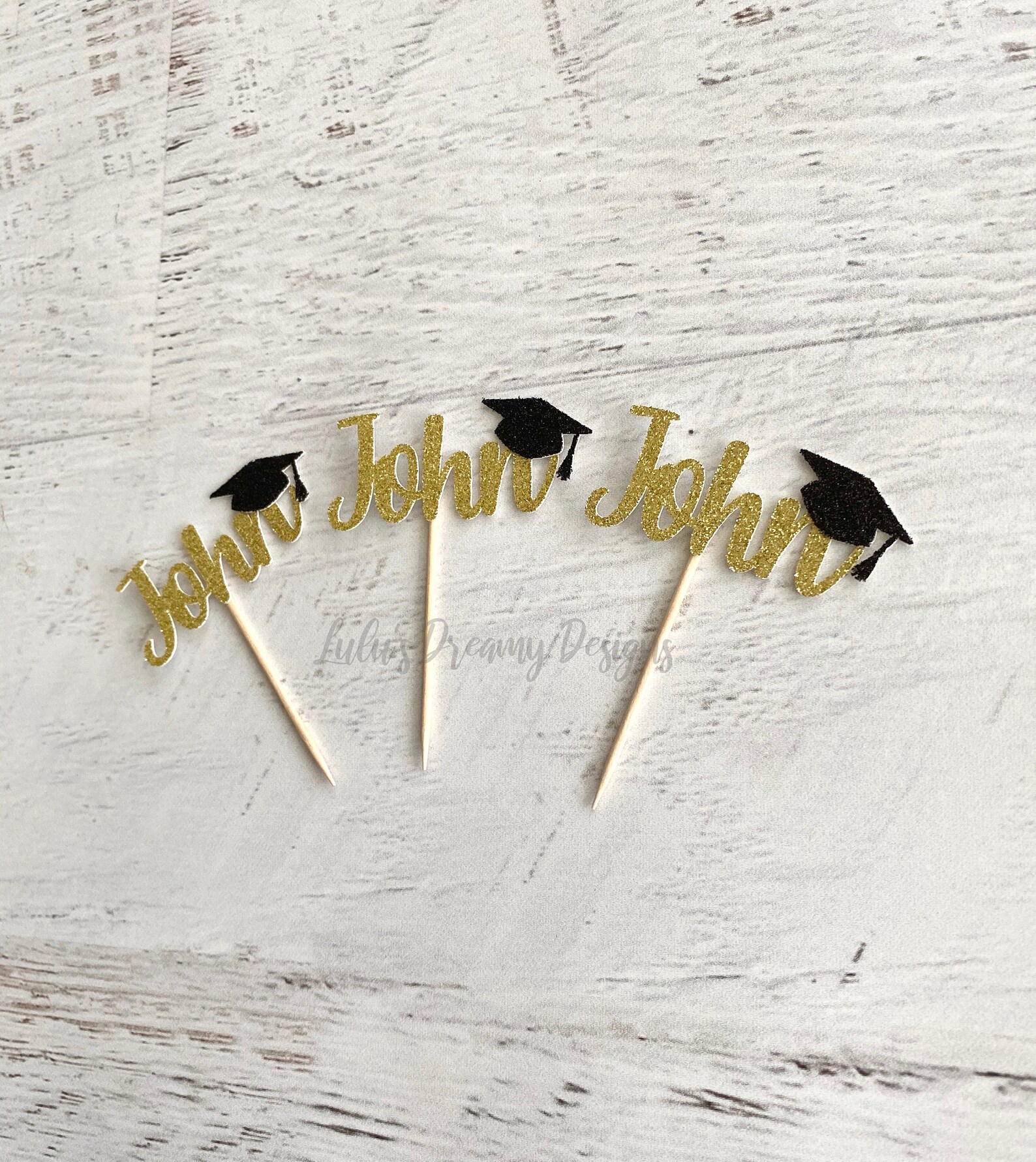Personalized Grad Name Cupcake Toppers. Gold and Black - Etsy