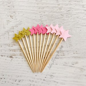MINI Star Cupcake Toppers. Light Pink Bright Pink and Gold - Etsy