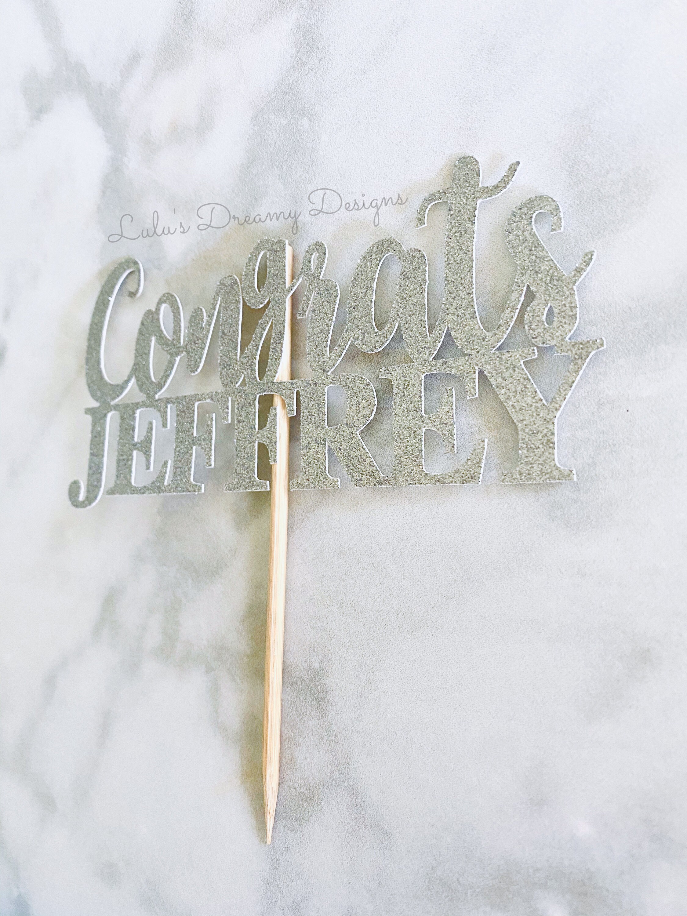 Congrats Personalized Cake Topper. Silver Glitter. | Etsy