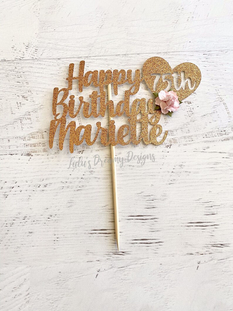 Personalized Happy Birthday Cake Topper Rose Gold Glitter - Etsy