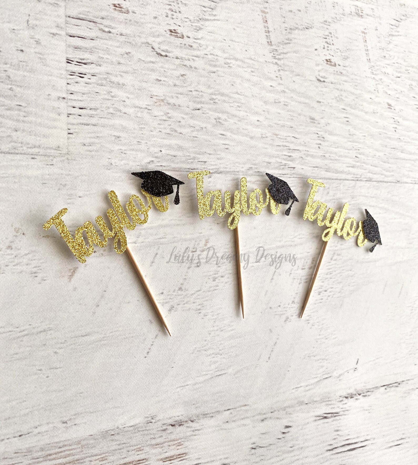 Personalized Grad Name Cupcake Toppers. Gold and Black - Etsy