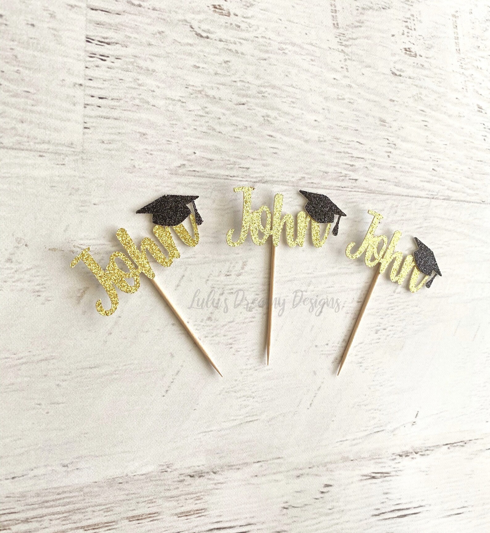 Personalized Grad Name Cupcake Toppers. Gold and Black - Etsy