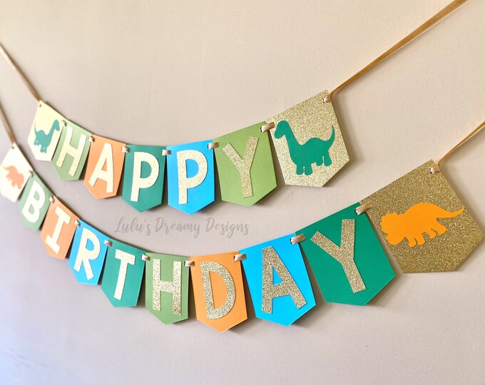 Dinosaur Happy Birthday Banner. Personalized Banner. Tropical Jungle ...