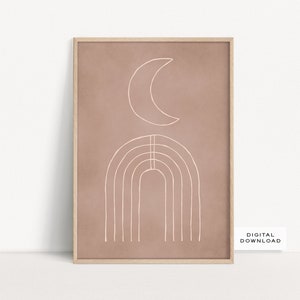 Minimal Moon Art Print | Boho Rainbow Printable | Abstract Rainbow ...