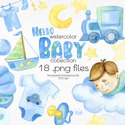 Baby Shower Watercolor Cliparts Baby Boy Clip Art Baby Clip - Etsy