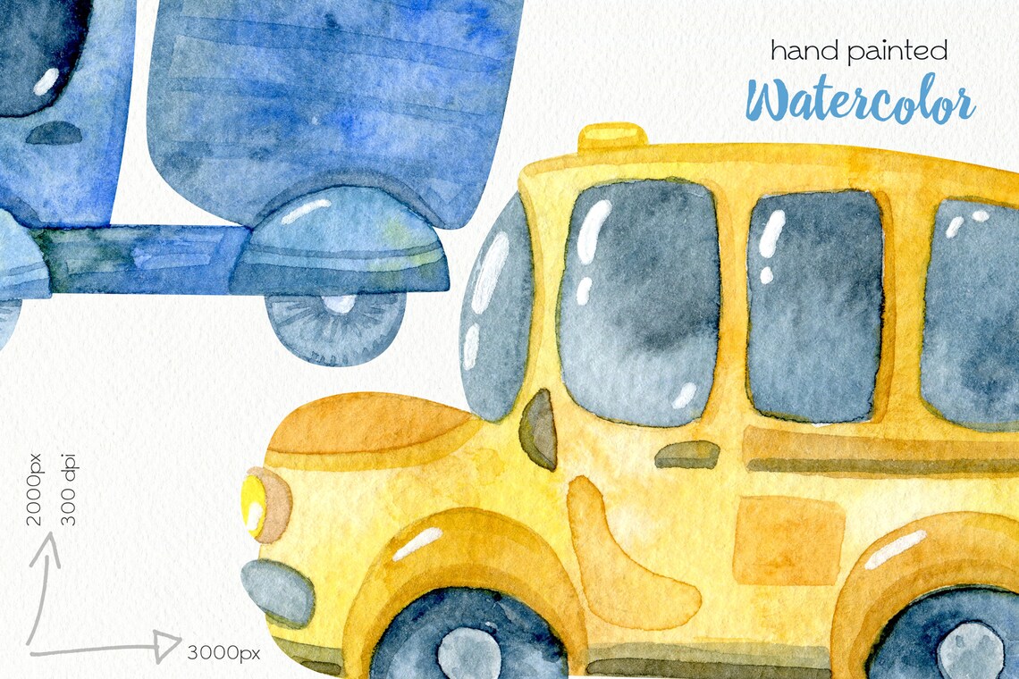 Cute Cartoon Cars / Watercolor Transport Clipart / Printable - Etsy