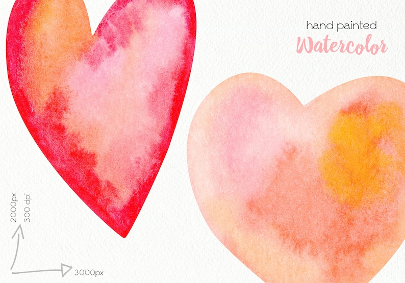 Watercolor Hearts Clipart / Hand Painted Hearts / Valentines - Etsy