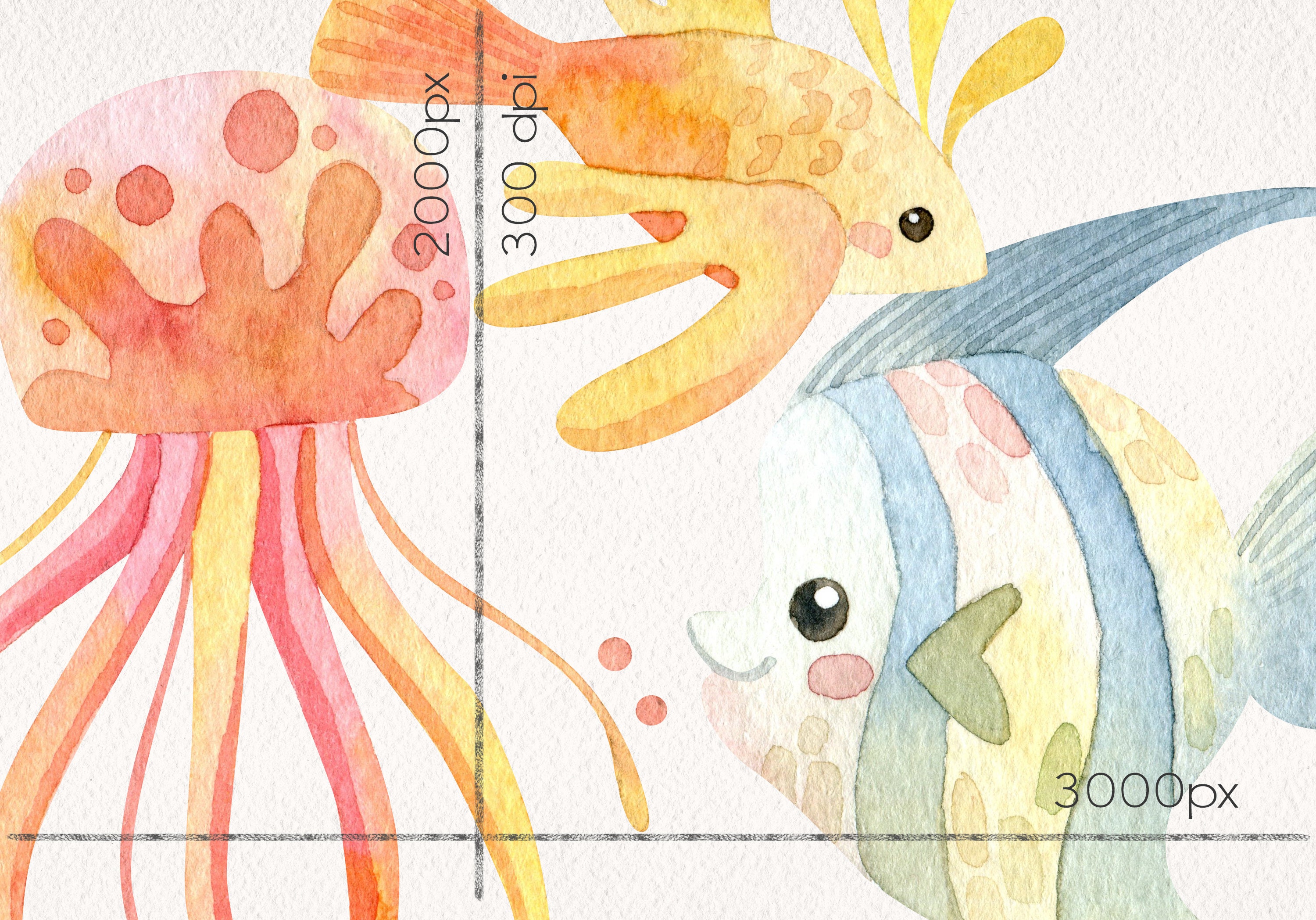 Watercolor Cute Ocean Clipart / Underwater / Shark Whale | Etsy