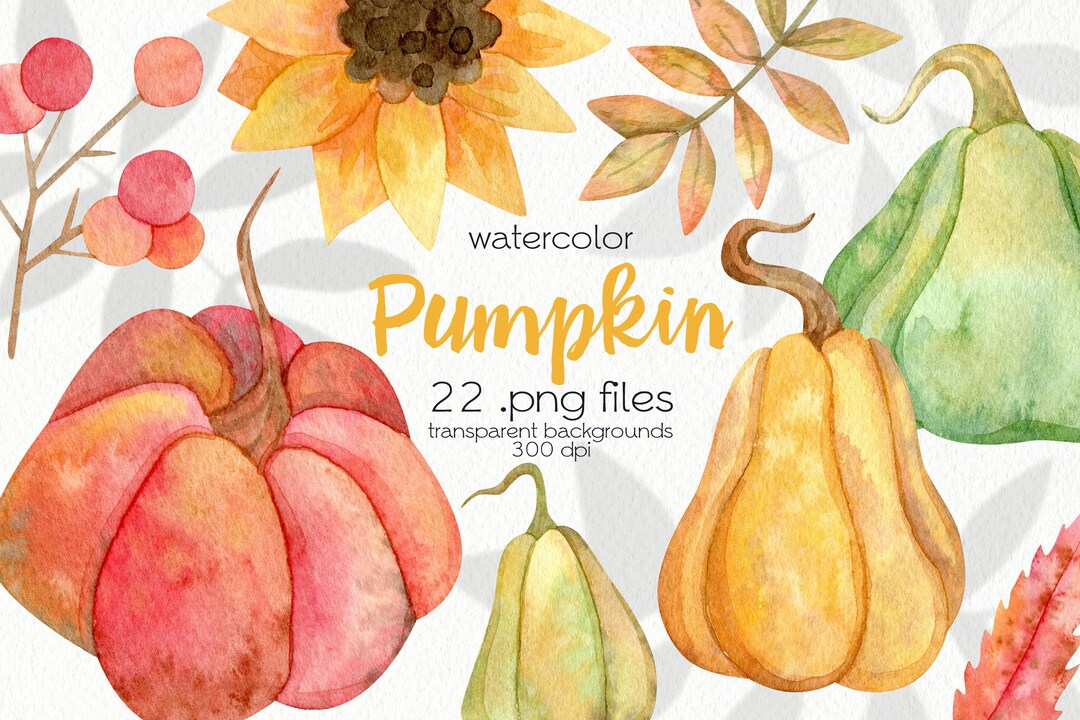 Watercolor Pumpkin Clipart / Autumn Harvest / Fallen Leaves / Sunflower ...