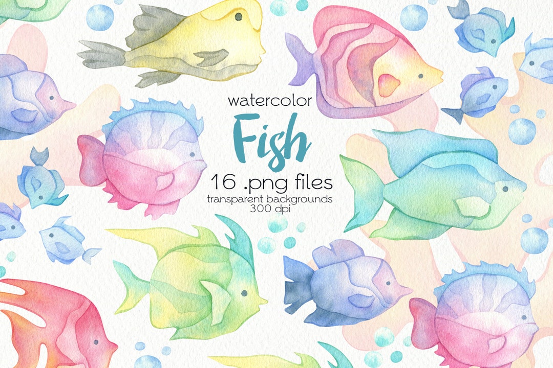 Watercolor Ocean Clipart / Tropical Fish Clipart / Digital PNG Files ...