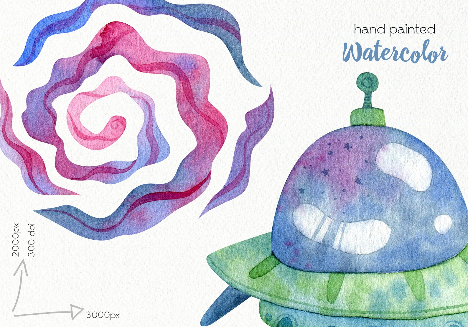 Watercolor Space Clipart / Galaxy Astronaut Alien Rocket - Etsy