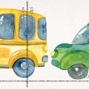 Cute Cartoon Cars / Watercolor Transport Clipart / Printable | Etsy