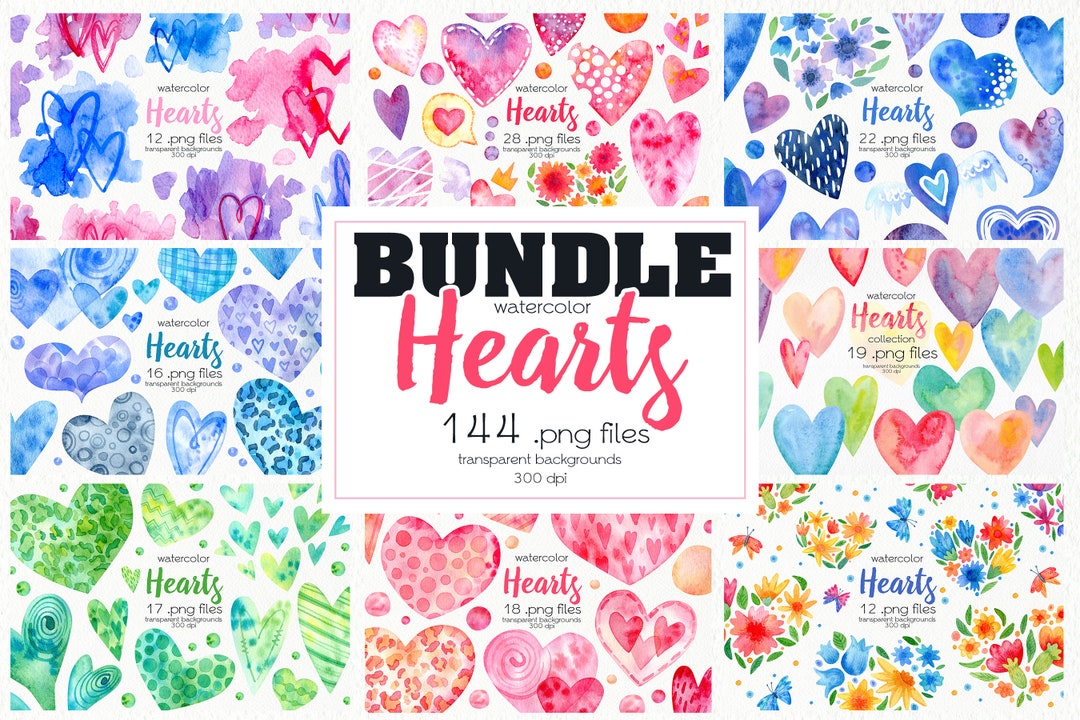 Watercolor Hearts Clipart / Heart Bundle / Valentines Day Graphics ...