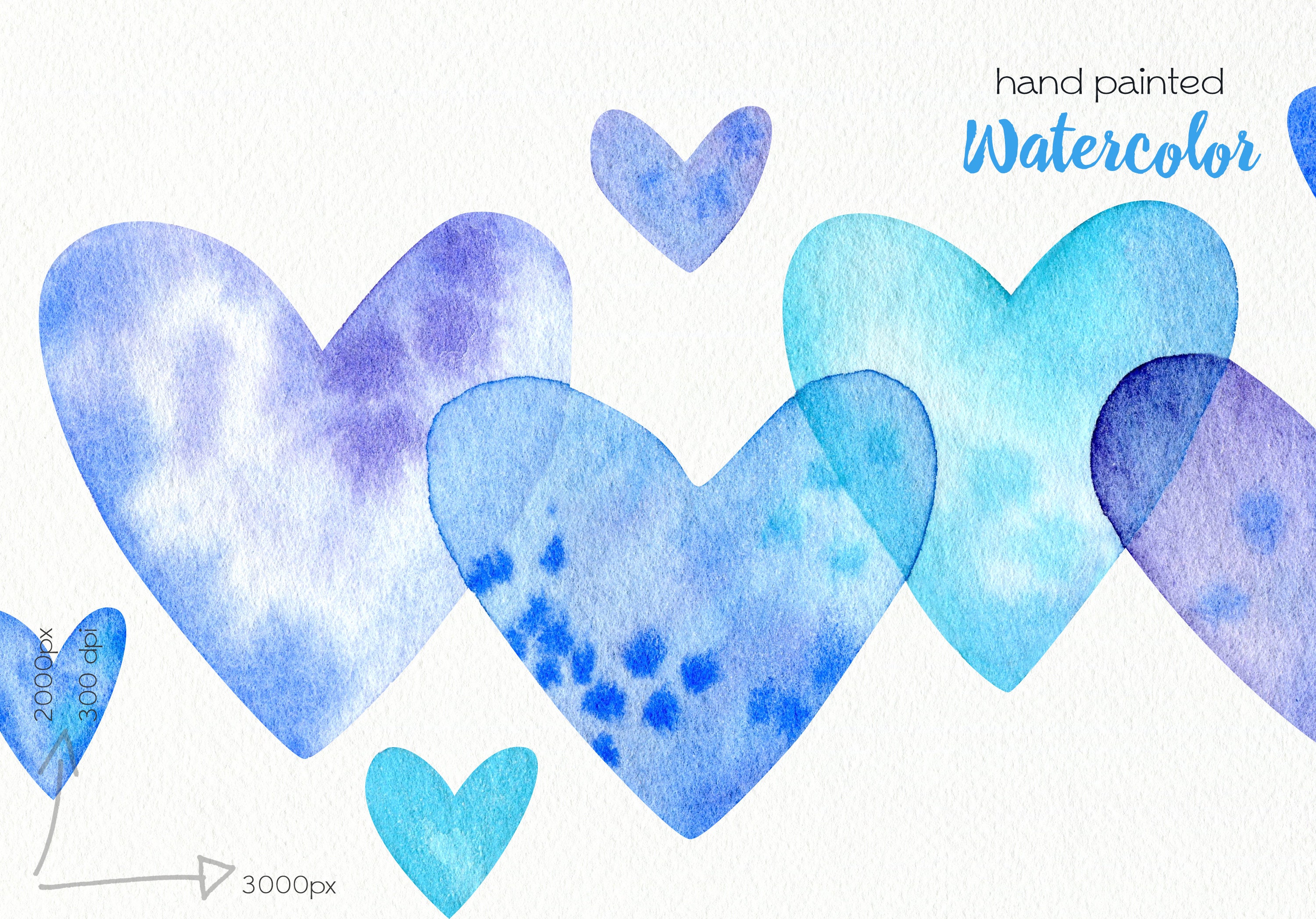 Watercolor Hearts Clipart / Hand Painted Blue Hearts / | Etsy