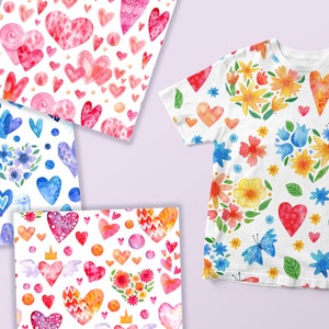 Watercolor Hearts Digital Paper / Valentine Day Scrapbook Paper ...