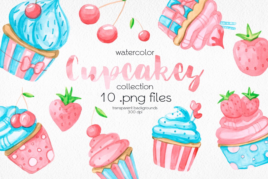 Watercolor Cupcakes Clipart / Sweet Desserts / Kitchen Art / Birthday ...