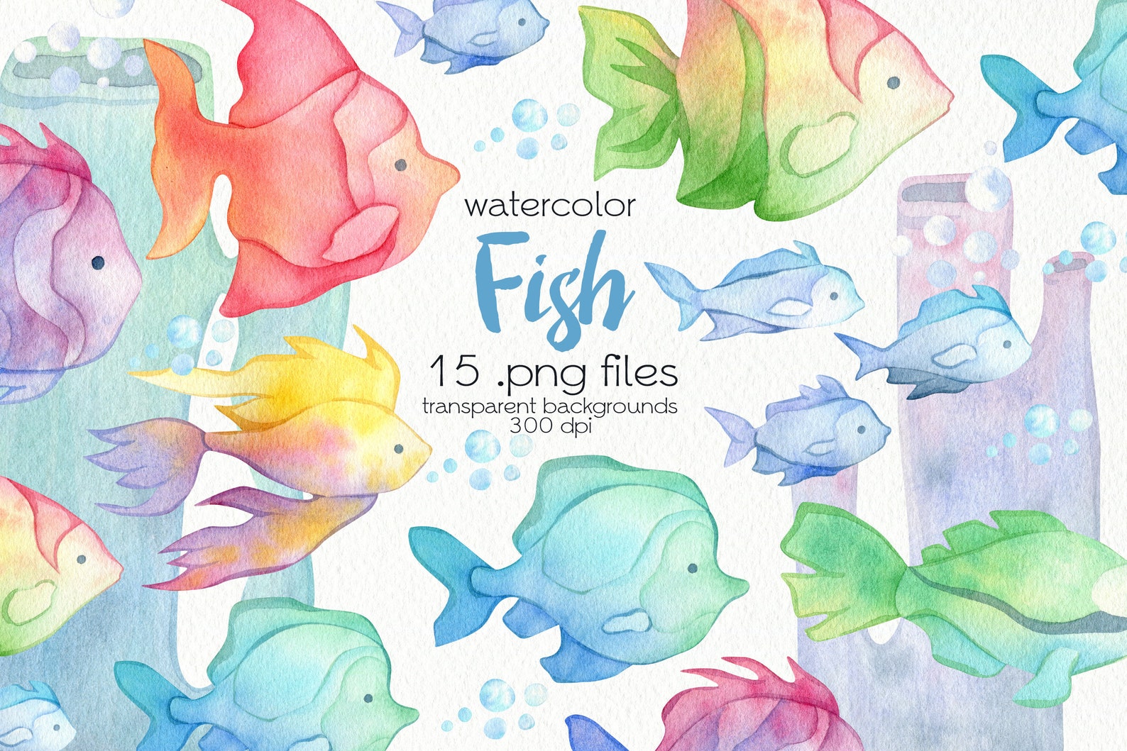 Watercolor Ocean Clipart / Tropical Fish Clipart / Printable - Etsy