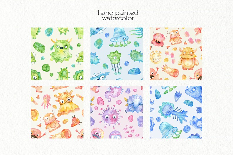 Watercolor Monsters Digital Paper / Scrapbook Paper / Seamless Patterns ...