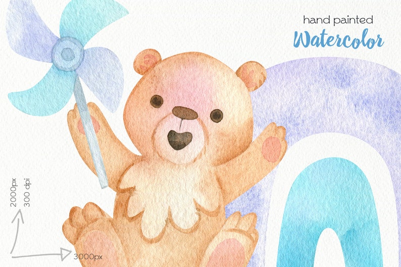 Watercolor Blue Baby Bear Clipart / PNG Files / Instant - Etsy