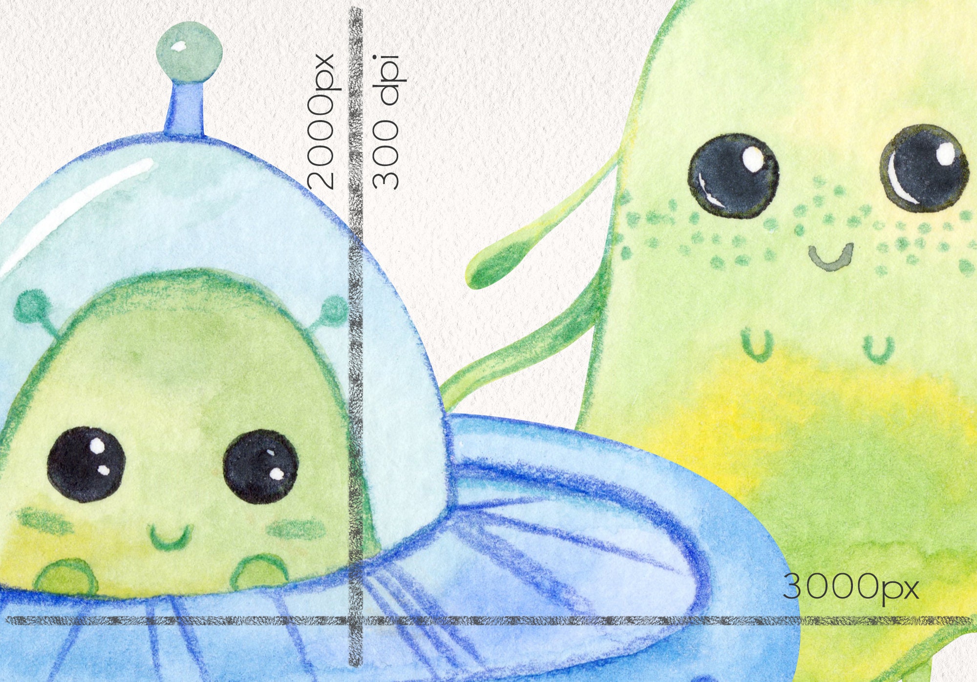 Space Watercolor Clip Art / Planets, Stars, Sun, Aliens, Spaceships ...
