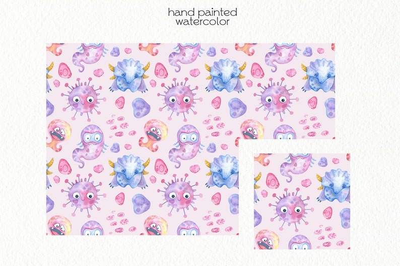 Watercolor Monsters Digital Paper / Scrapbook Paper / Seamless Patterns ...